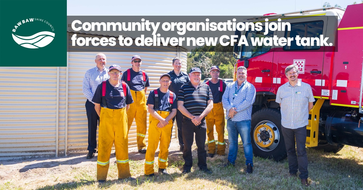 Community organisations join forces to deliver new water tank for CFA